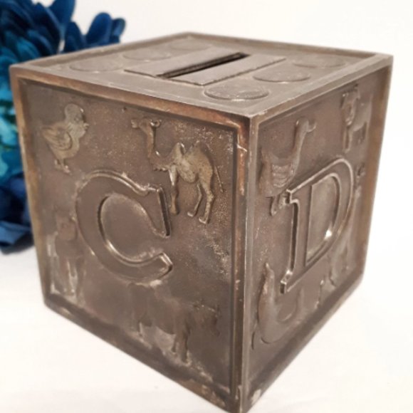 Elegance | Accents | Abc Baby Coin Bank Alphabet Block Vintage Silver ...